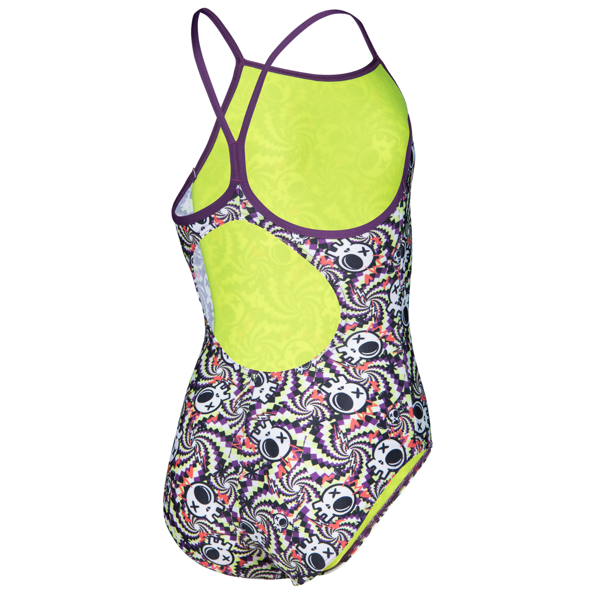 ARENA GIRLS' FUN SKULLS LIGHTDROP BACK SWIMSUIT - MULTI BLACK/PLUM ...